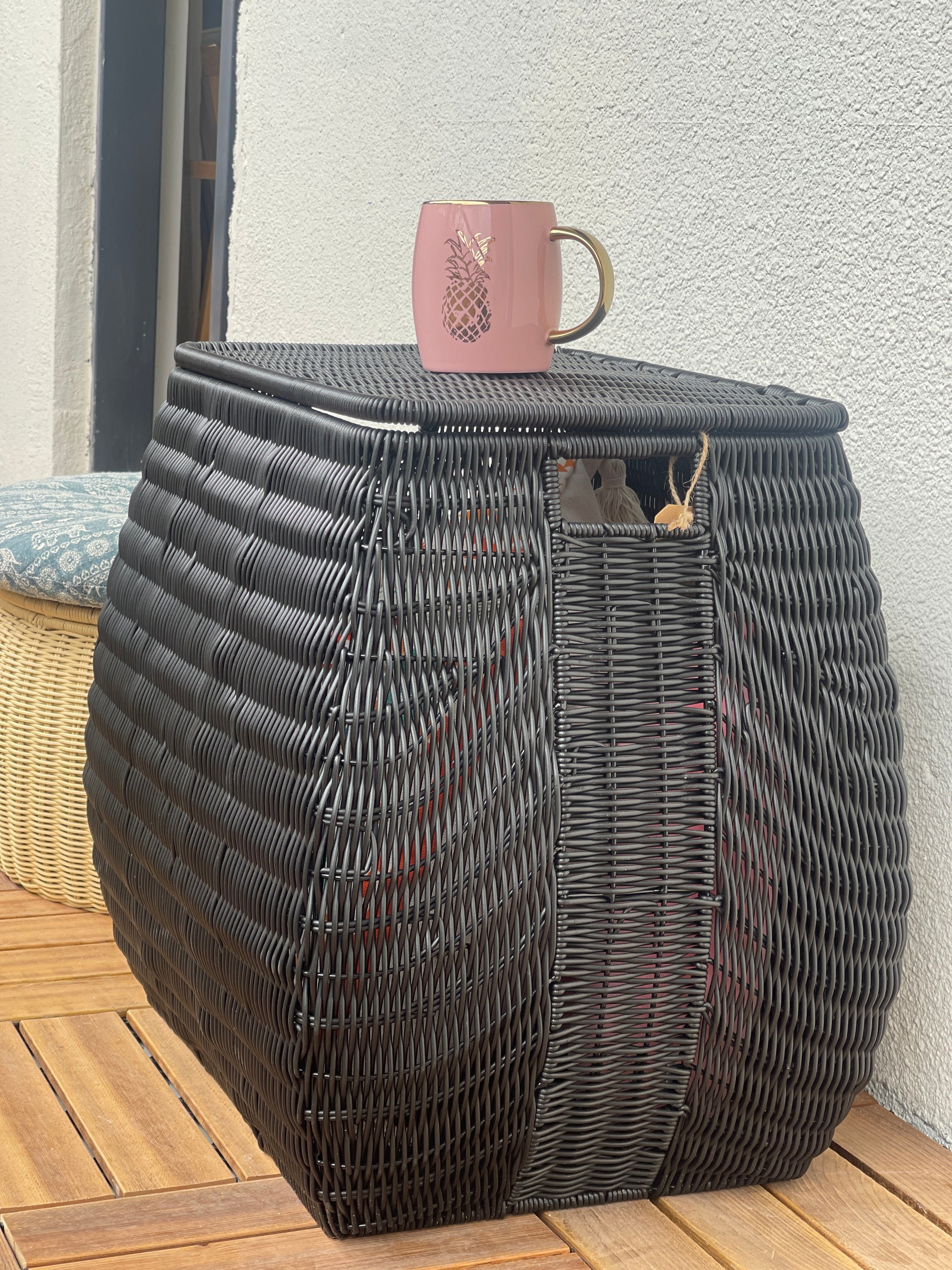 ELE LIGHT & DECOR Handwoven Laundry Hamper Synthetic Rattan with Lid W