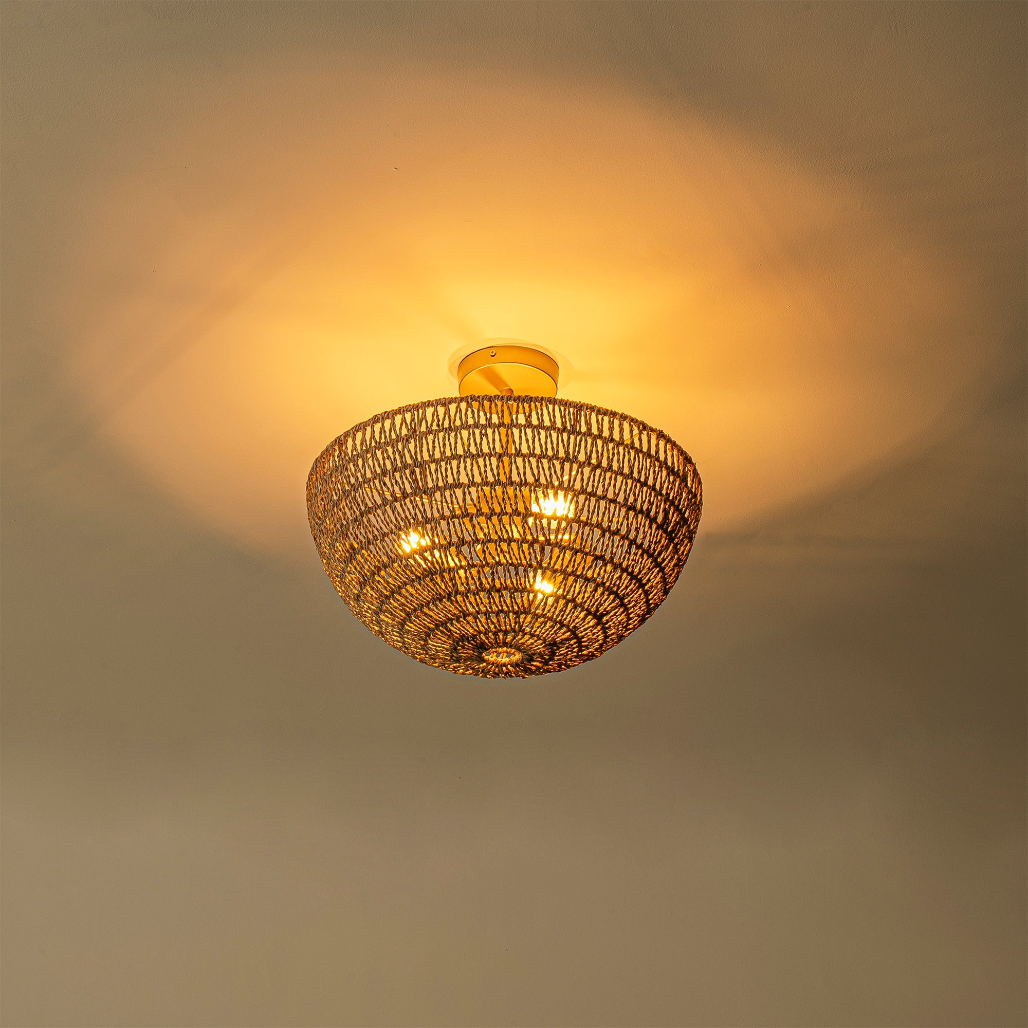 Luna 3-Light Seagrass Semi Flush Mount Coastal Ceiling