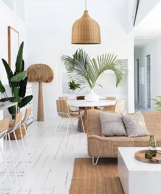 Created with a natural woven rattan design and a dome shape